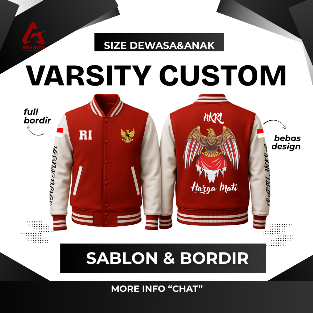 Jual Jaket Varsity Reglan Custom Bordir Minimal 4 Bigsize Jumbo S M L ...