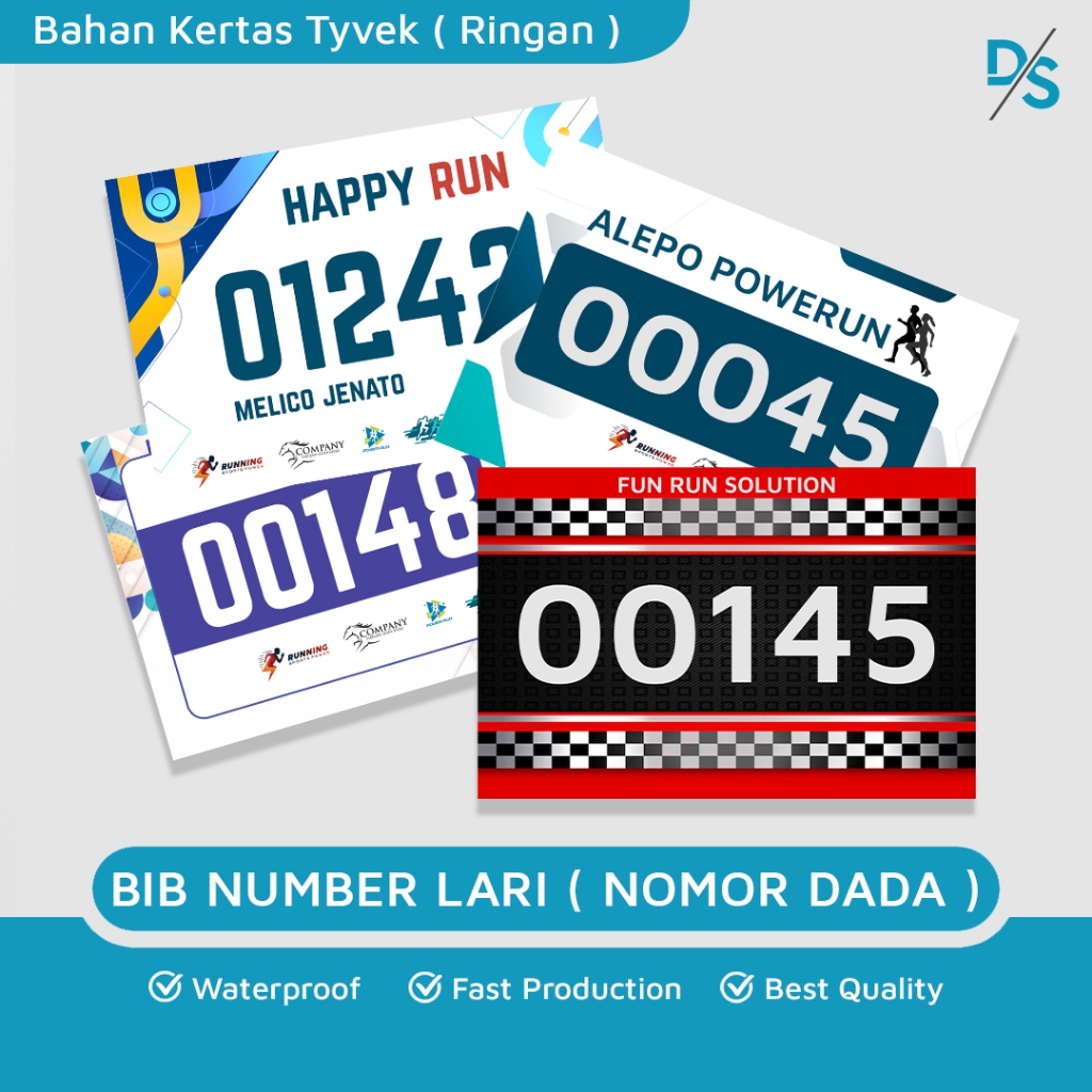 Jual DSPRINTING - Bib bahan Kertas Tyvek Dupont 68gsm / Nomor dada / Nomor Perserta Lomba lari ...