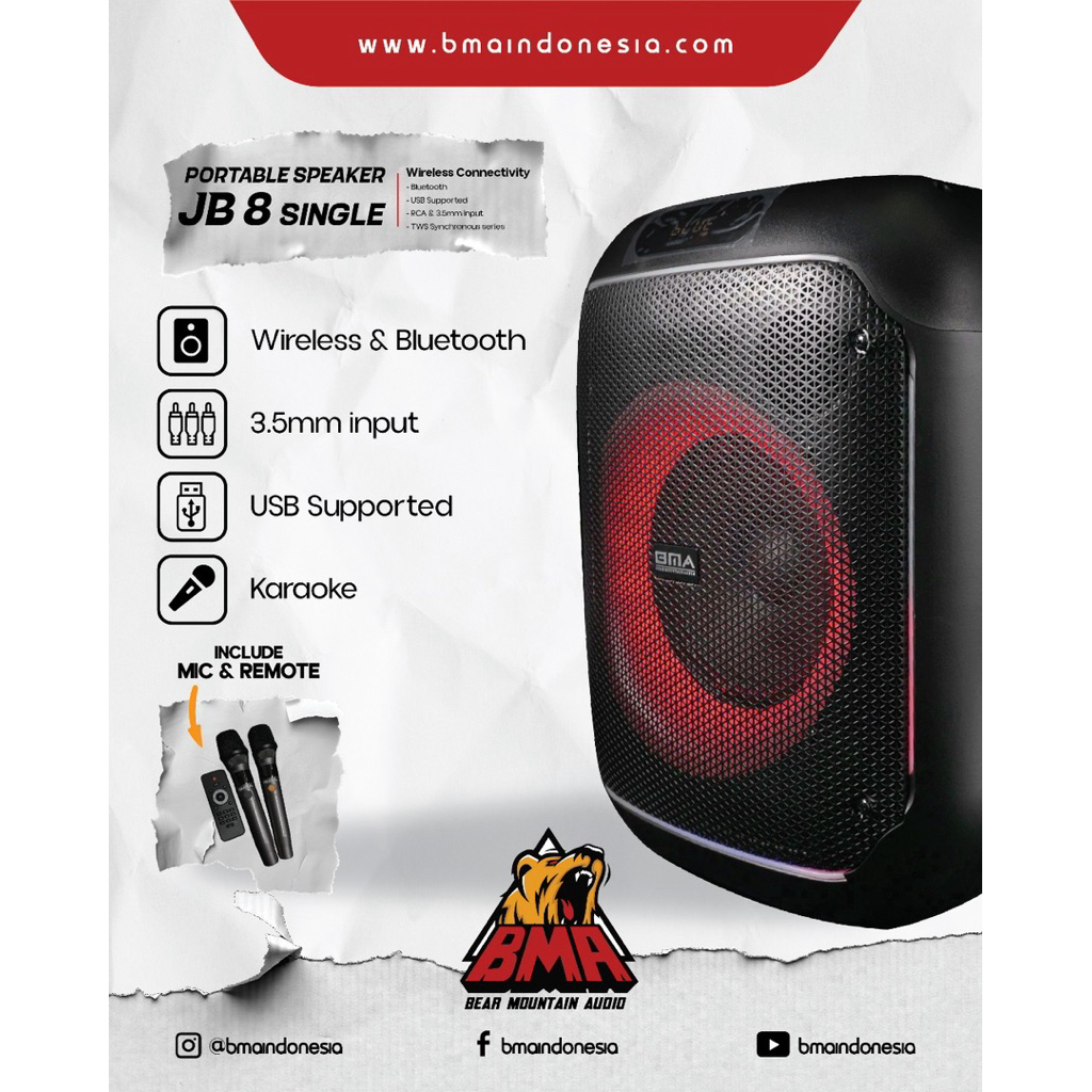 Jual Speaker Portable party box BMA JB8 single 8 in 8 inch 8 inci ...