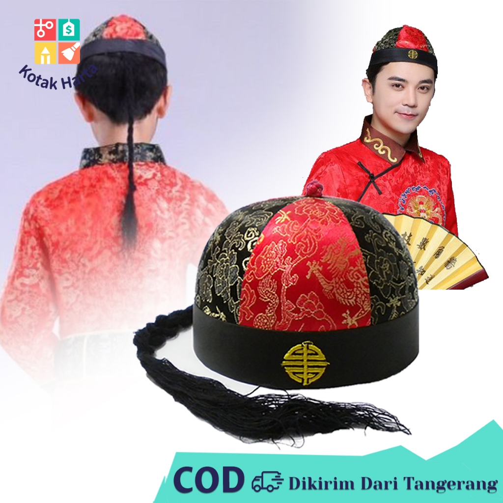 Jual Topi Cheongsam Topi Imlek Sincia Topi Ekor Rambut China Manchu ...