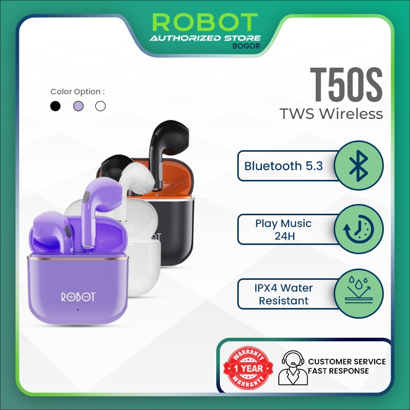 Jual PROMO ROBOT T50S TWS Wireless Earbuds Bluetooth 5.3 Semi In-Ear ...