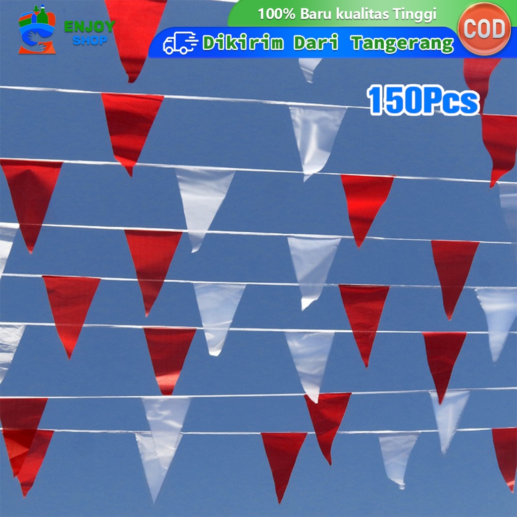 Jual 80m 150pcs Bendera Segitiga Merah Putih Bendera Umbul Umbul Kain Bendera Merah Putih ...