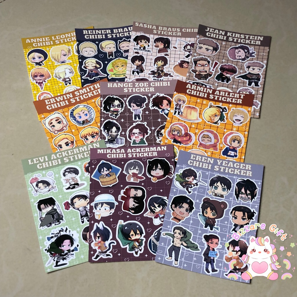 Jual STIKER SET Attack on Titan Anime Sticker Eren Levi Mikasa Reiner ...