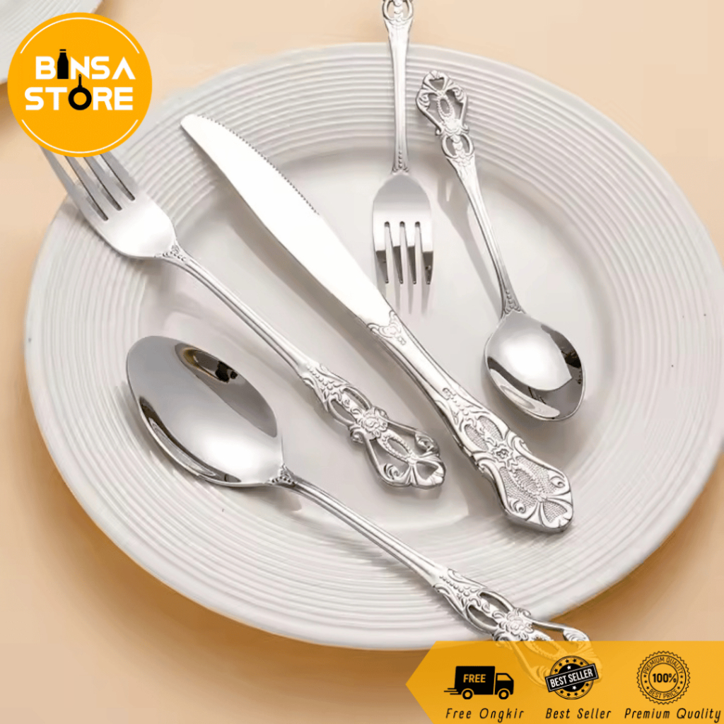 Jual Sendok Garpu Makan Tebal Eropa Classic SUS 304 Sendok Garpu Emas ...