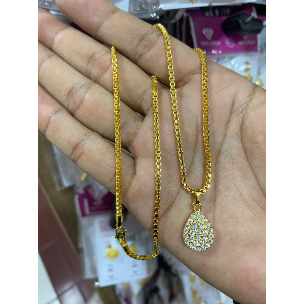Jual New kalung Milano 45cm tetes air permata tembaga lapis emas 24k ...