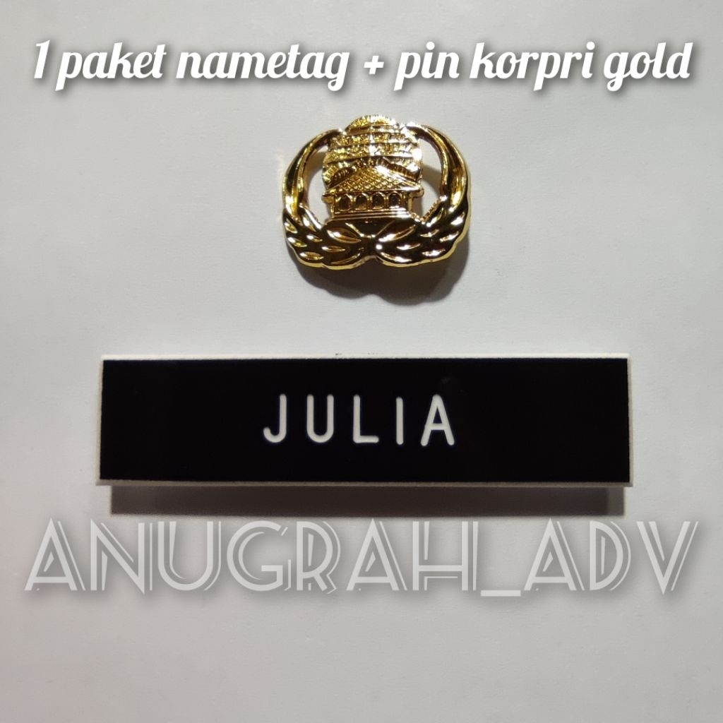 Jual papan nama dada/name tag akrilik hitam list putih + pin korpri ...