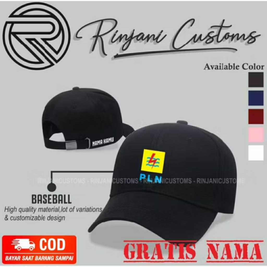 Jual TOPI BASEBALL PLN GRATIS CUSTOM NAMA-TOPI PERUSAHAAN LISTRIK ...