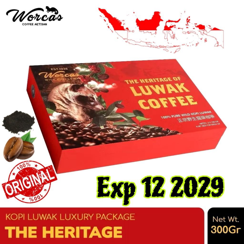 Jual [GIFTBOX] WORCAS THE HERITAGE OF LUWAK COFFEE, 3 x 100 GRAM | 100% ...
