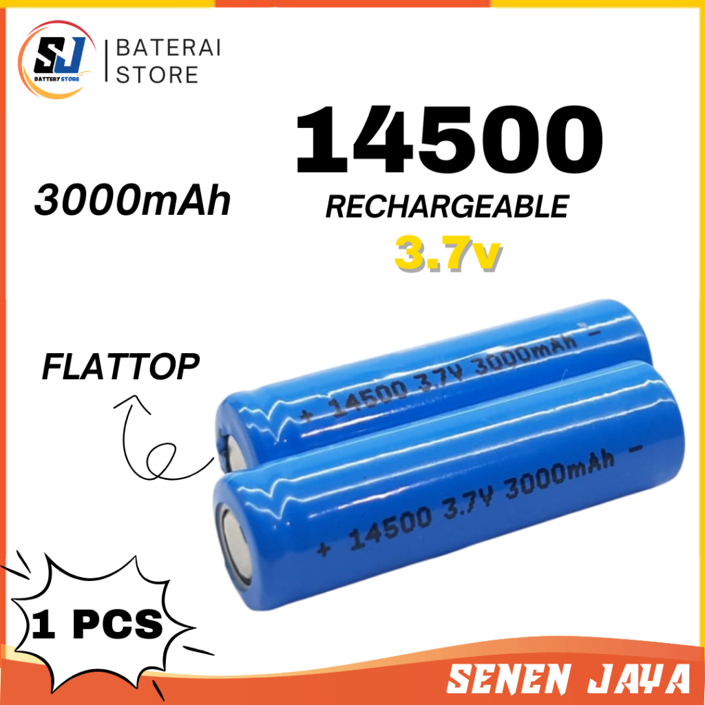 Jual Batre AA 14500 FLAT TOP Rechargeable 3000mAh 3.7V Baterai Cas Isi ...