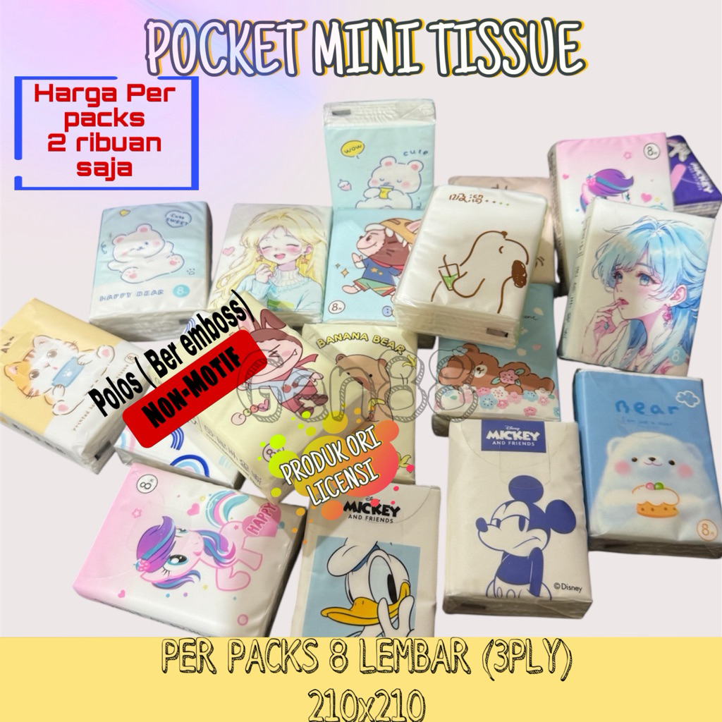 Jual Tisu kering poket mini/ Facial Tissue tidak bermotif 8pc/pack X9 ...