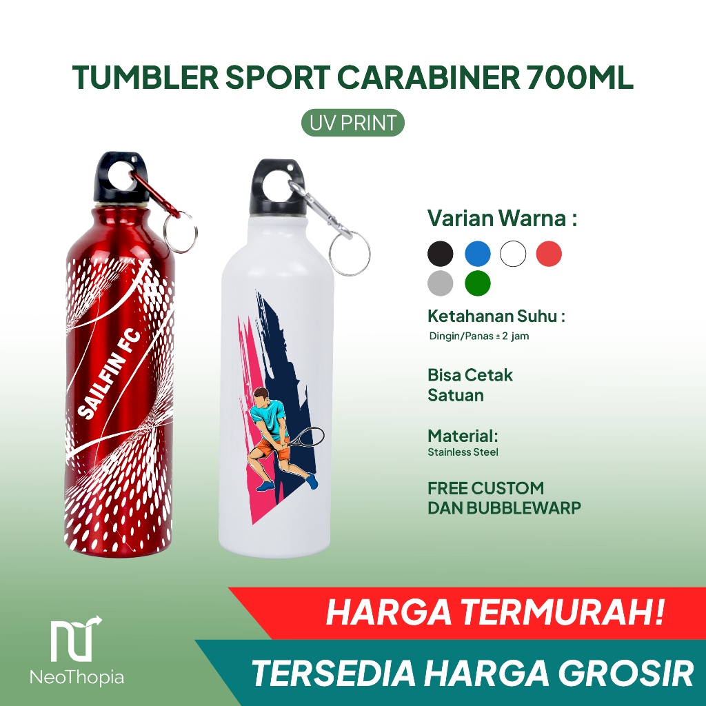 Jual Custom Botol Sport Sepeda Carabiner 750ml Cetak UV Print Nama Logo ...
