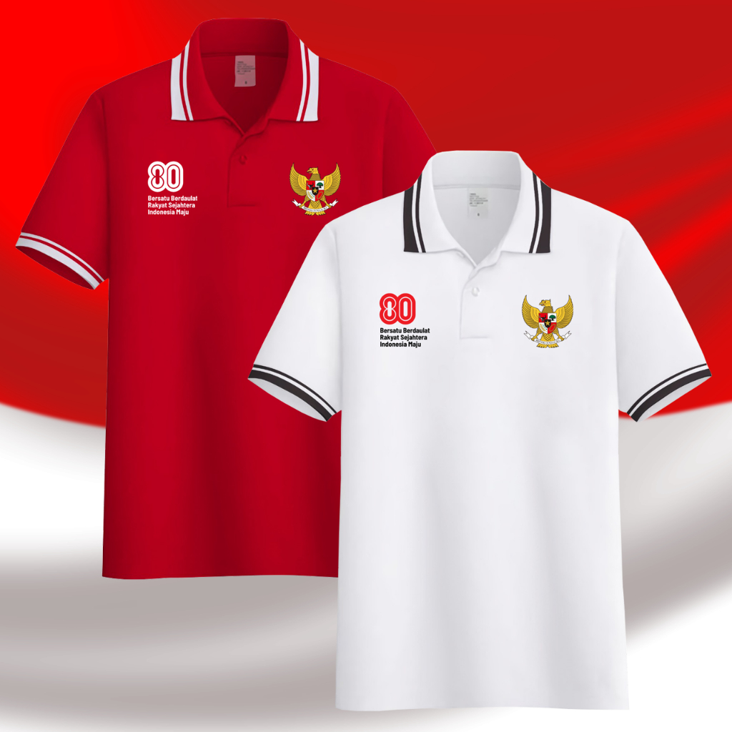 Jual Kaos polo pria HUT RI 80 / Kaos Kemerdekaan RI 80th / Kaos 17 agustus 2025 / kaos pria ...