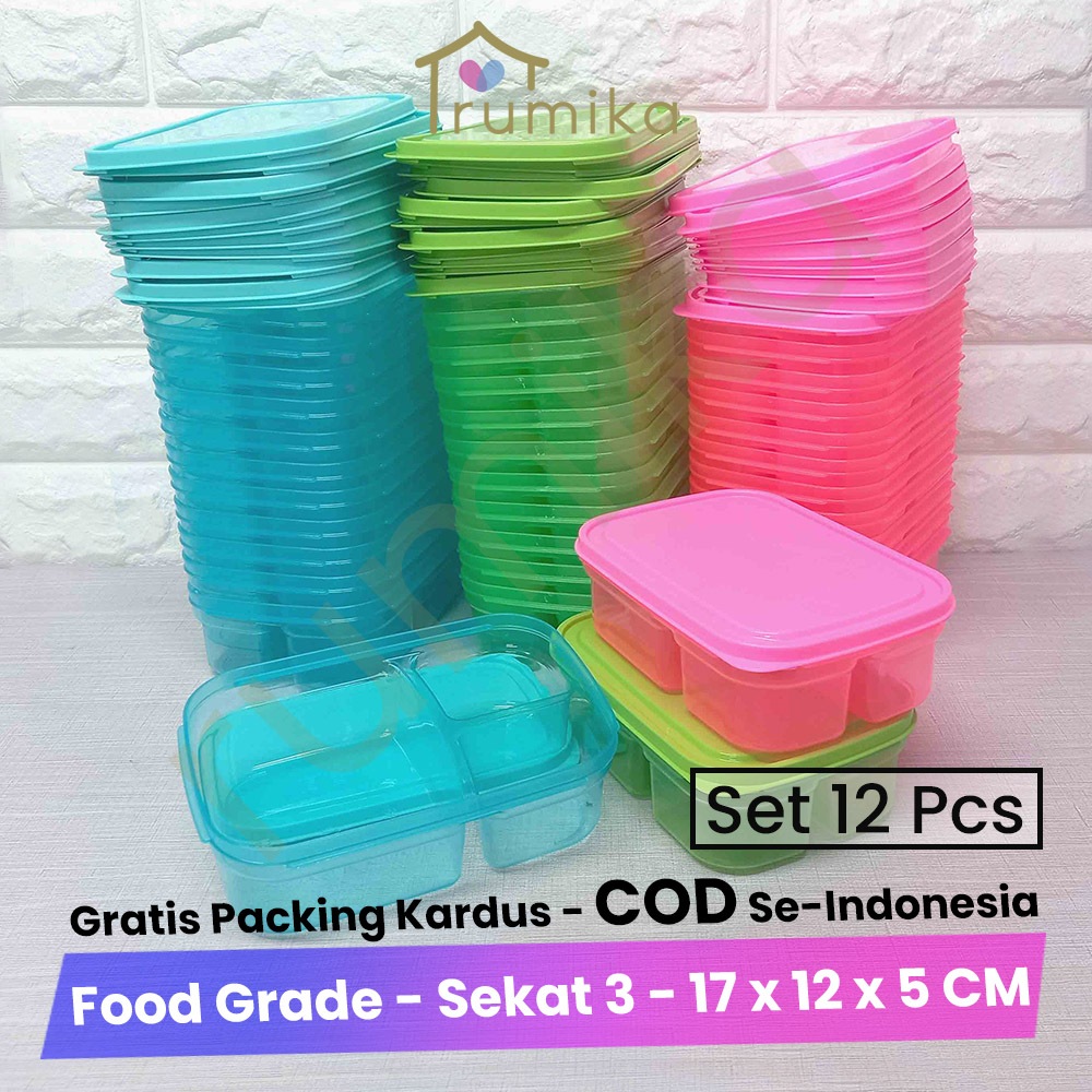 Jual [LUSIN] Wadah Tempat Makan / Kotak Bekal Sekat 3 - Lunch Box ...