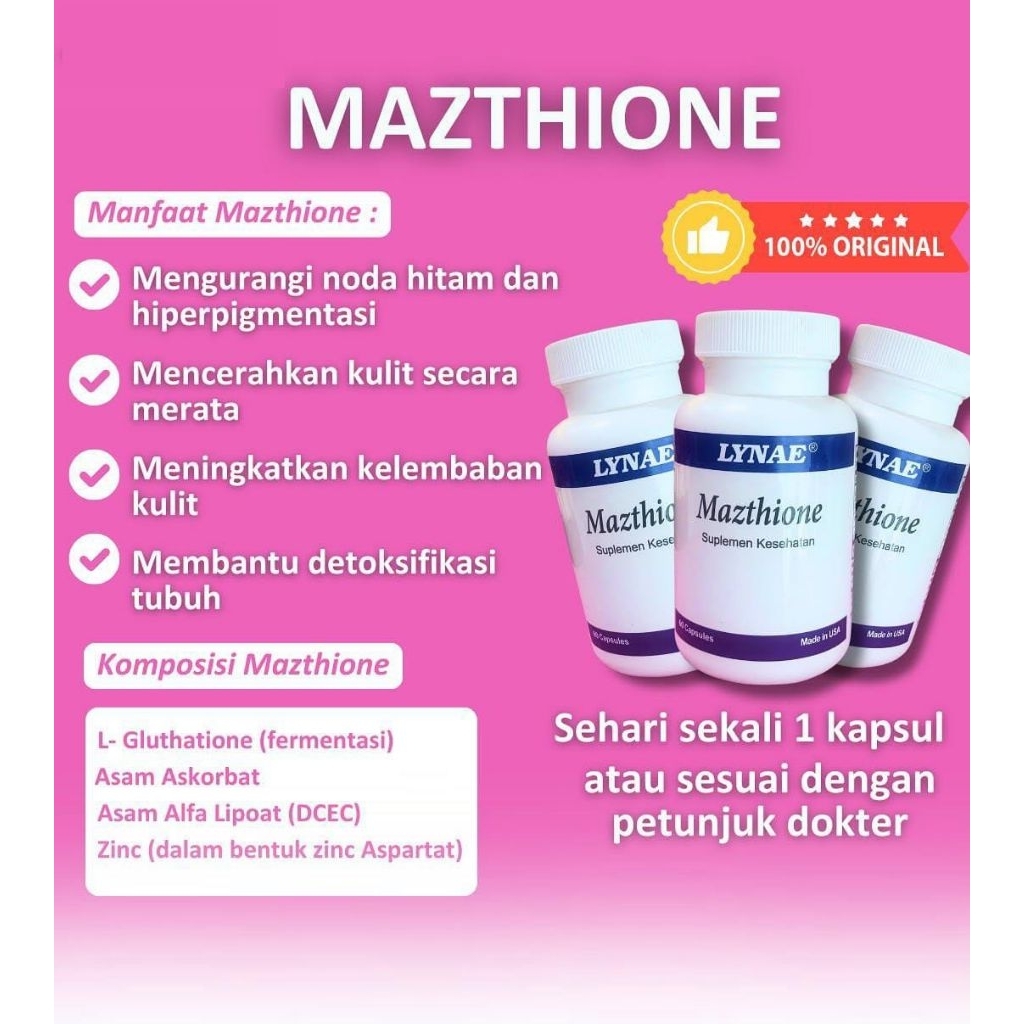 Jual (2 BOTOL) LYNAE Mazthione suplemen Pemutih Badan 60 kapsul ...