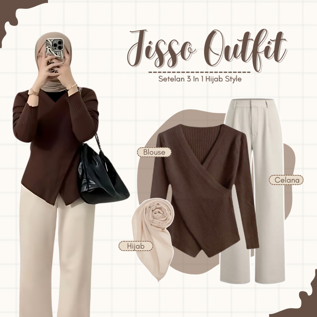 Jual Outfit Set Kekinian Setelan | Blouse Rajut, Celana Knit, Jilbab ...