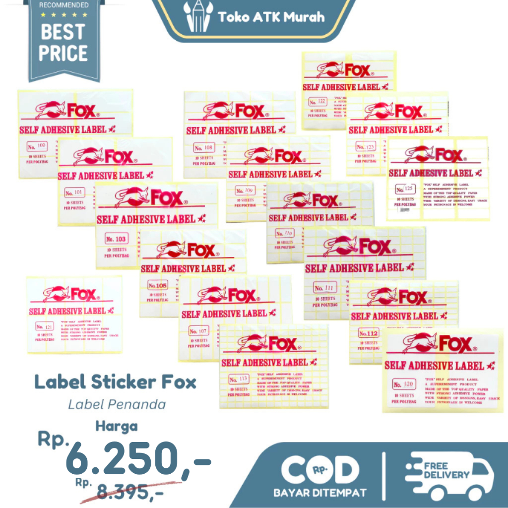 Jual Kertas Label Stiker Fox No. 100 / No. 103 / No. 101 / No. 121 / No ...
