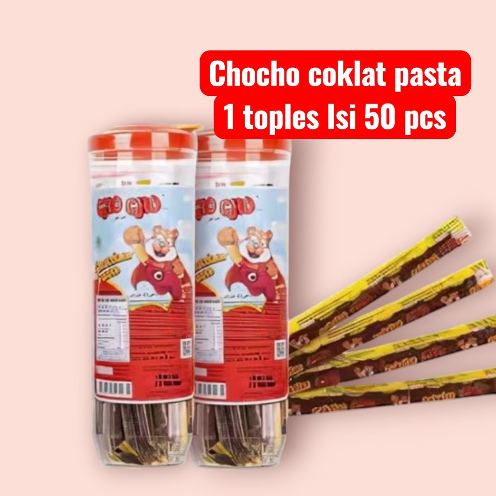 Jual (1 TOPLES = 50 PCS) CHOCHO CHO CHO LONG PASTA COKLAT | Shopee ...