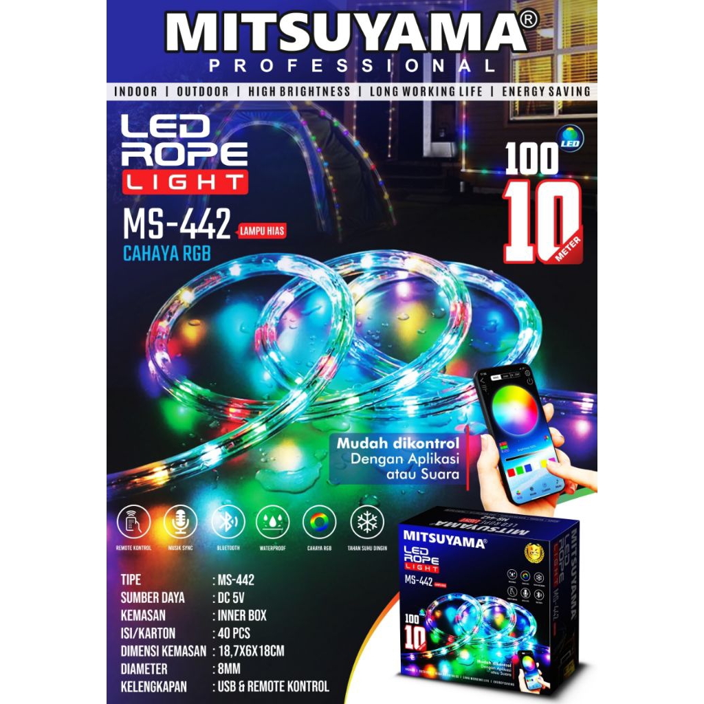 Jual Lampu hias selang LED ROPE LIGHT Ms-442 cahaya RGB usb remote ...