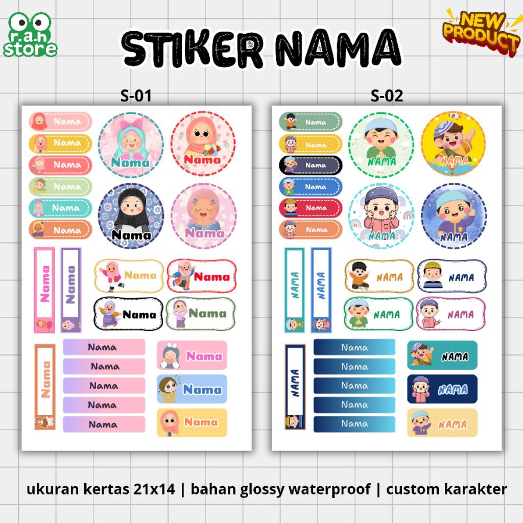 Jual STIKER NAMA / LABEL NAMA CUSTOM / STIKER KARAKTER WATERPROOF ...