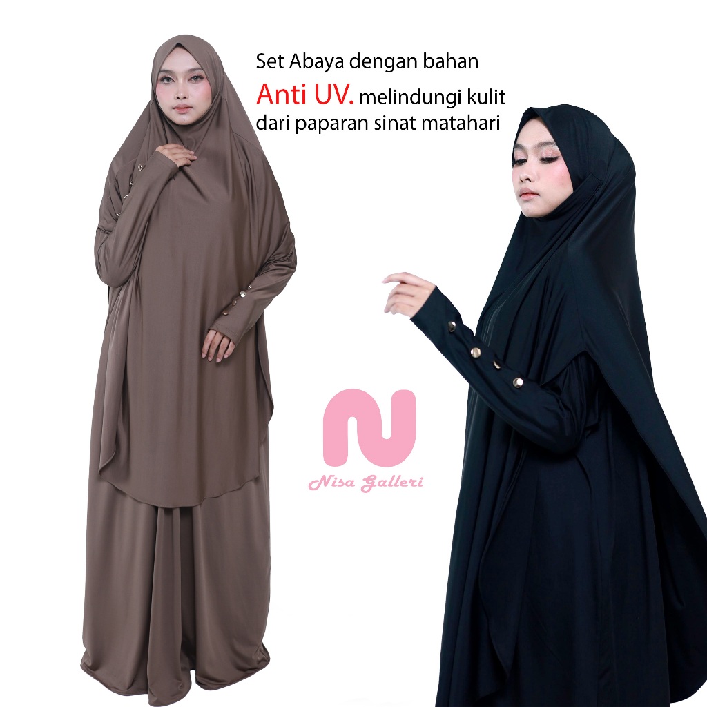 Jual NISA GALLERI - Gamis Syari Abaya Set French Khimar Haji dan Umroh kajian 2in1 Bahan Jersey ...