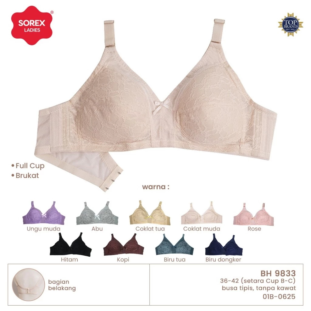 Jual Bh Bra Sorex 9833 (Cup B-C) (36-42) Kait 3 Brokat | Tanpa Busa Tanpa Kawat | Basic |jc ...