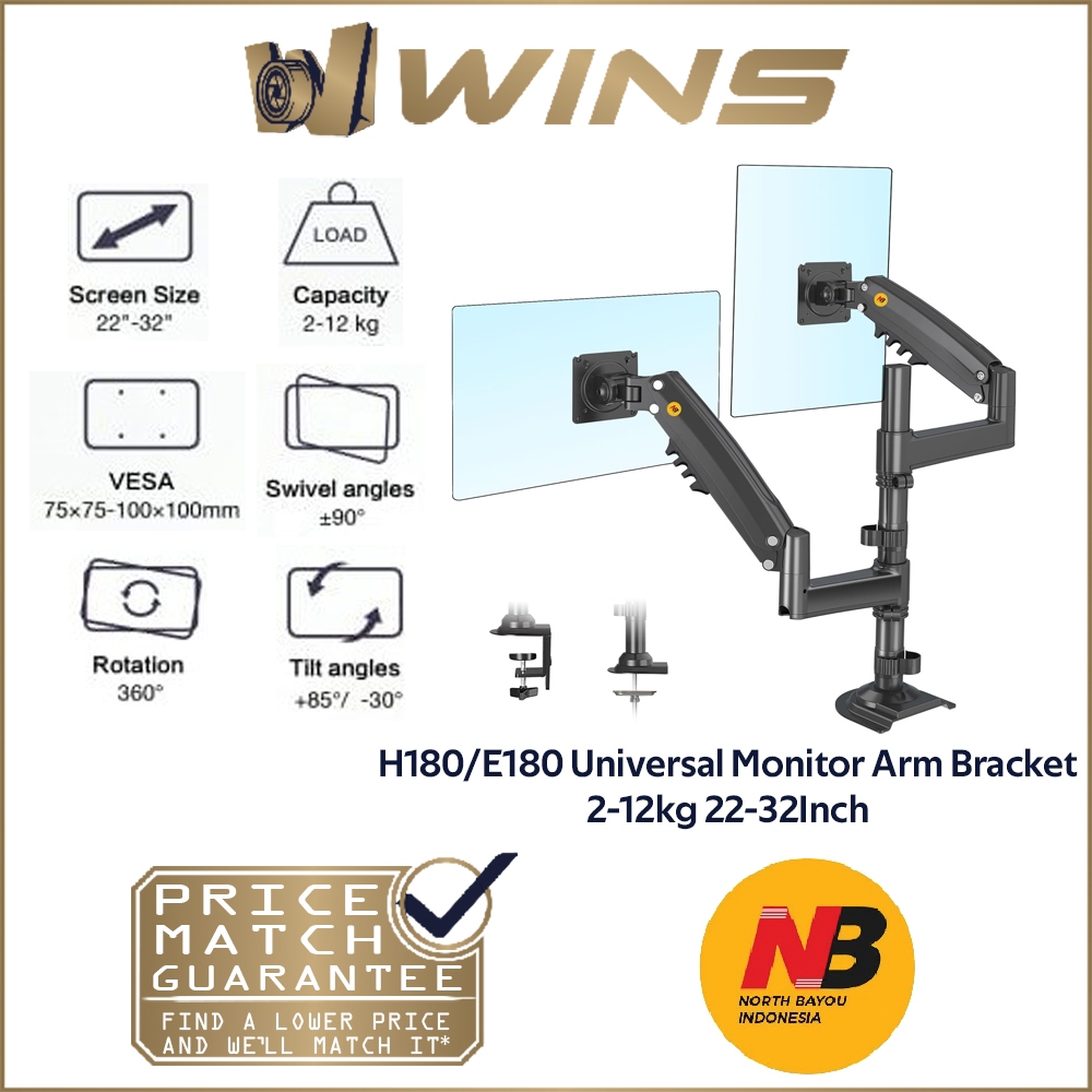 Jual North Bayou E180 Universal Monitor Arm Bracket 2-12kg 22-32 Inch ...