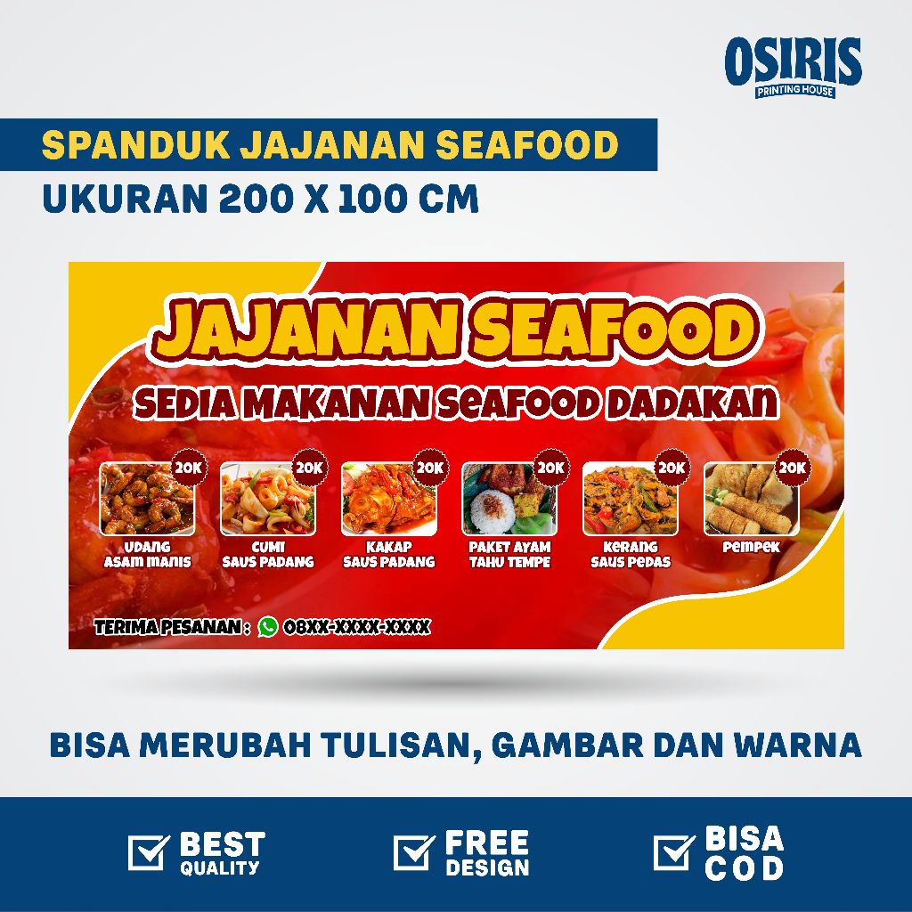 Jual CETAK SPANDUK/BANNER JAJANAN SEAFOOD - UKURAN 200 X 100 CM ...