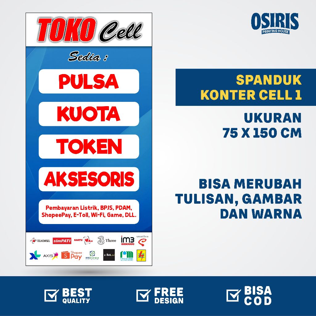 Jual CETAK SPANDUK/BANNER KONTER CELL 1 - UKURAN 75 X 150 CM | Shopee Indonesia