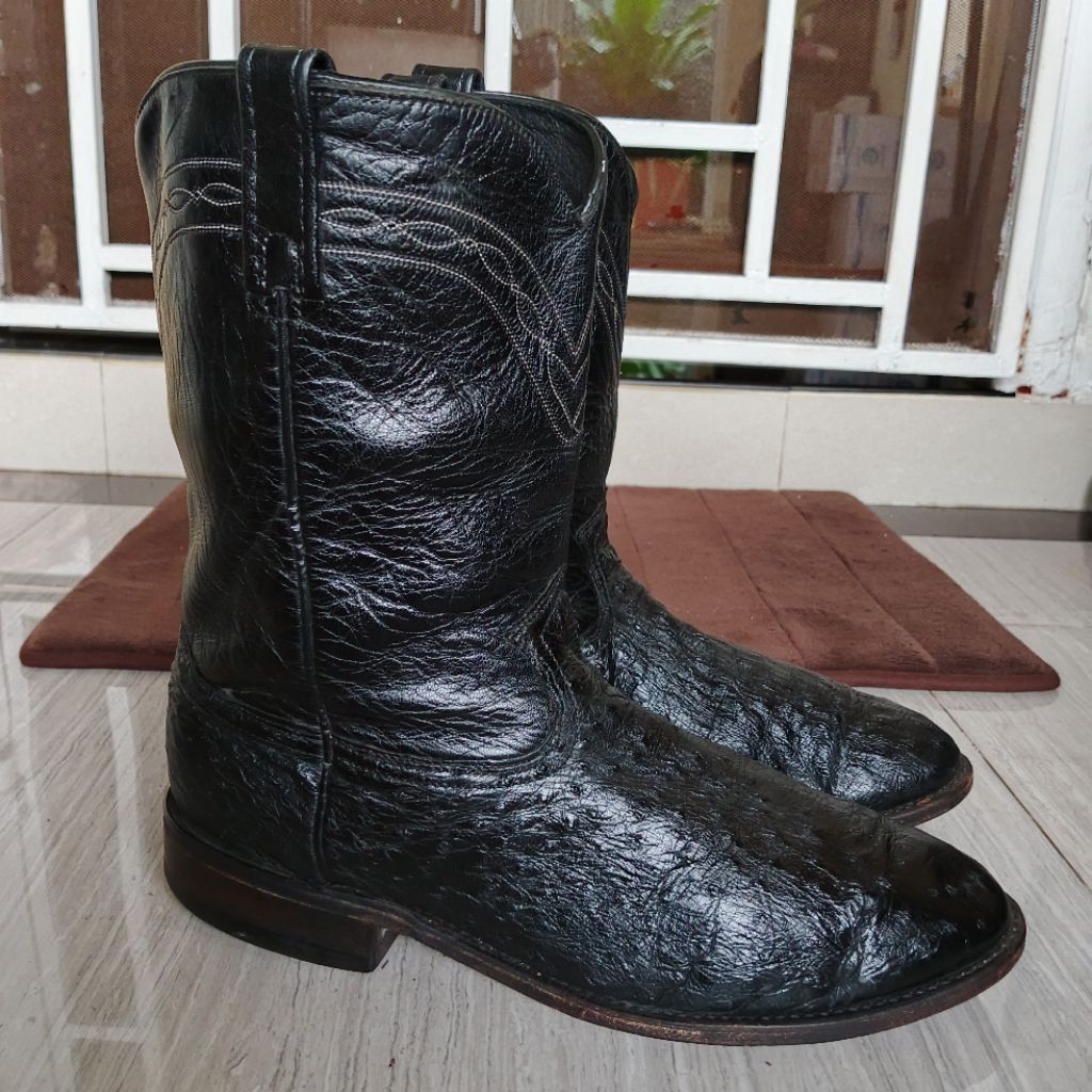 Jual DAN POST USA Ostrich Cowboy Western Roper Sharp Toe High Boots ...
