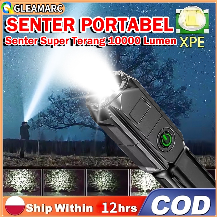 Jual GLEAMARC LED Senter Super Terang 10000 Lumens Jarak Jauh ...