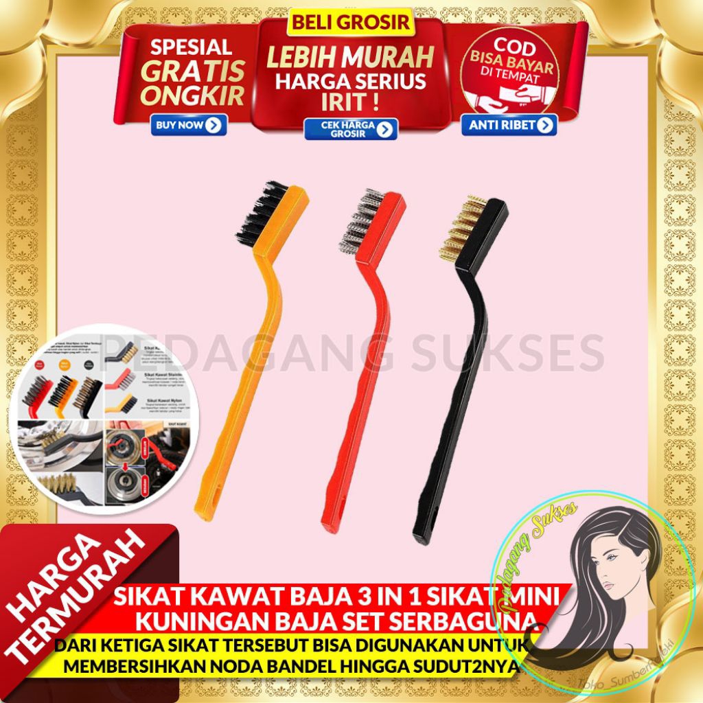 Jual Sikat Kawat Baja 3 In 1 Sikat Mini Brush Kuningan Baja Set 3IN1 ...