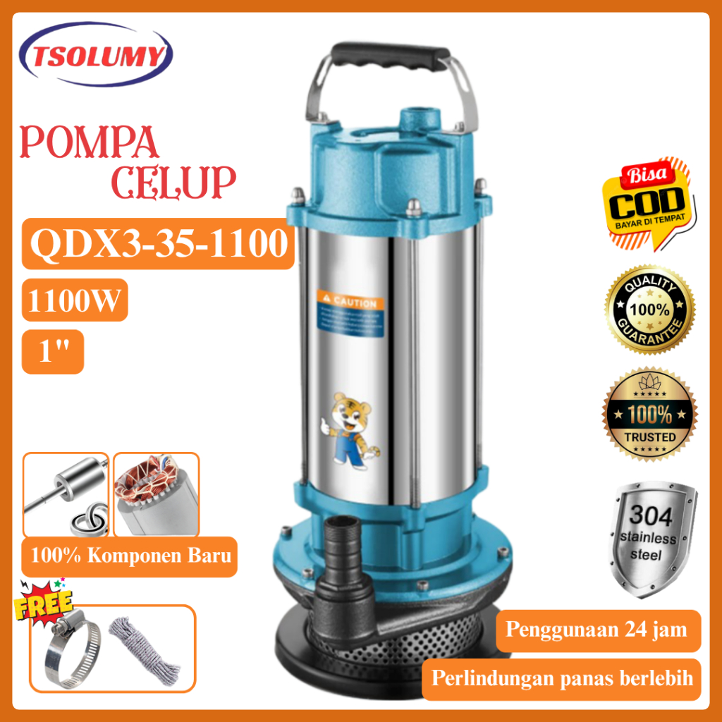 Jual Tsolumy Pompa Celup Air Kotor QDX3-35-1100W Stainless Submersible Pump Pompa Kolam lkan ...