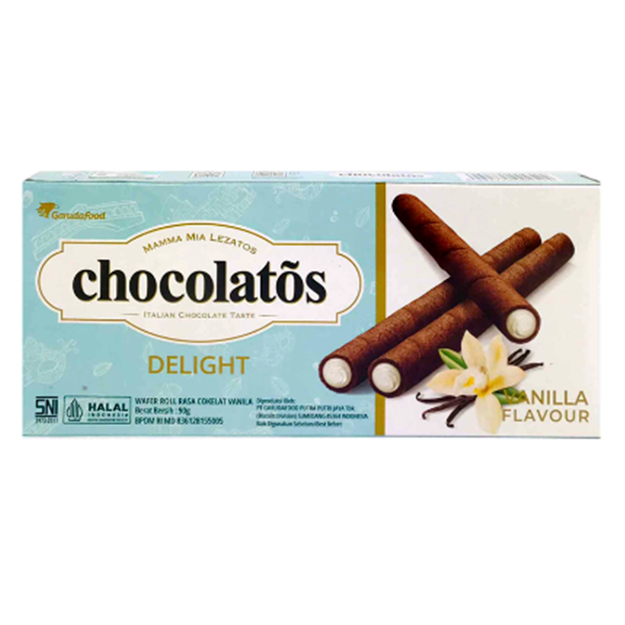 Jual CHOCOLATOS WAFER ROLL VANILLA 24S KTK 90 GR 8992775005699 | Shopee ...