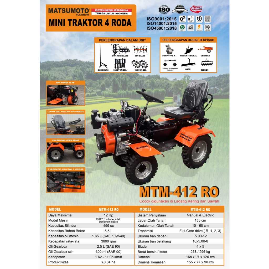 Jual Traktor Mini 4 Roda Traktor 4 Roda Matsumoto MTM 412 RO Traktor ...