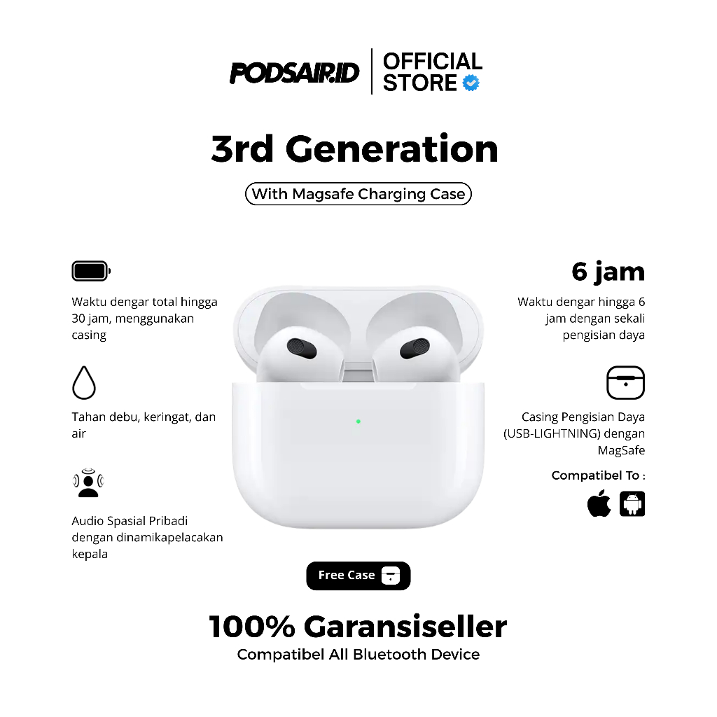 Jual Pods Air Gen 3 Wireless Bluetooth Earphone TWS Mini Earbuds ...