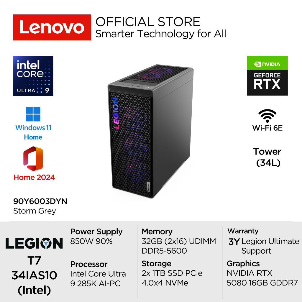 Jual Lenovo PC Legion T7 34IAS10 3DYN Intel Core Ultra 9 285K Win11 ...