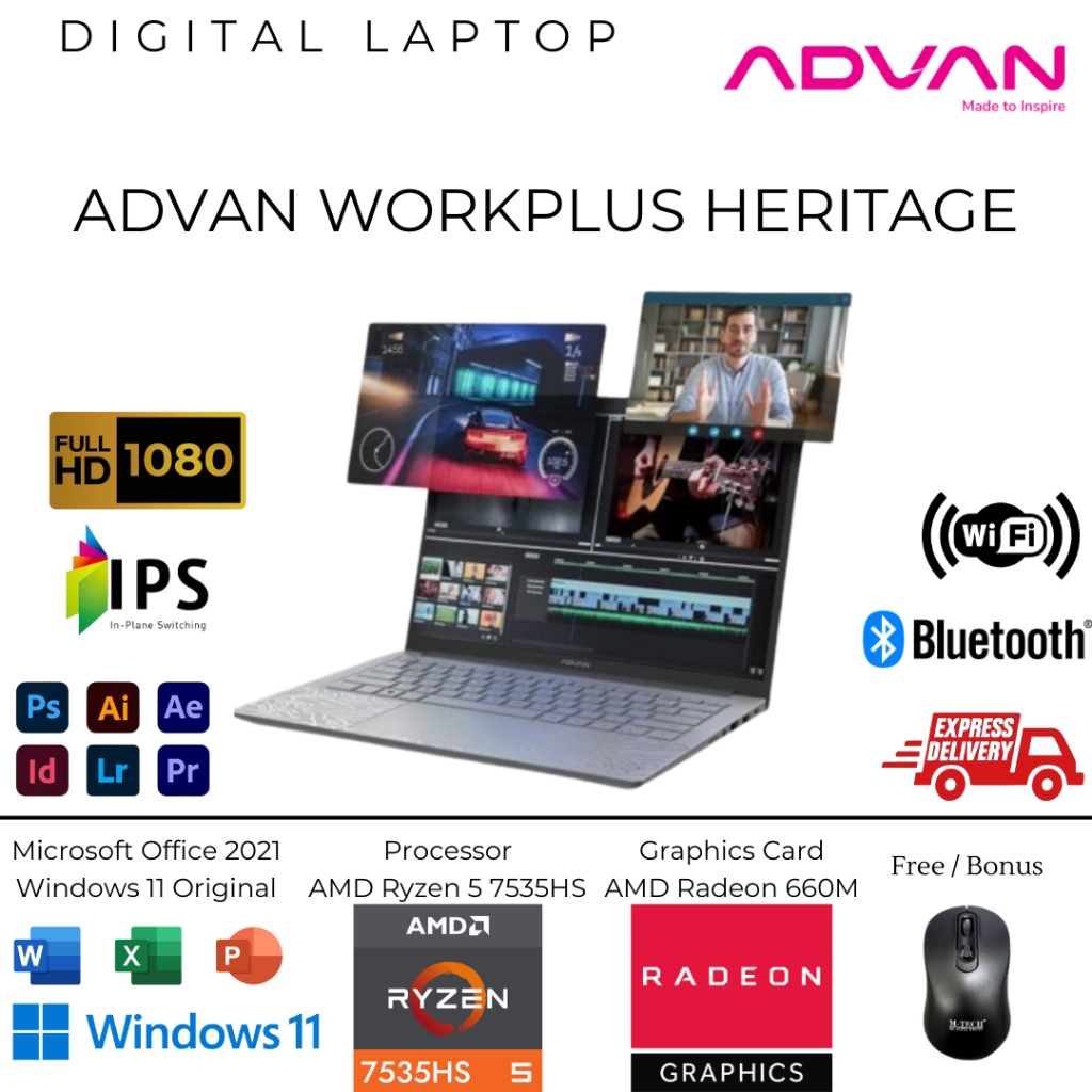 Jual Laptop Advan Workplus Heritage 14 AMD Ryzen 5 7535HS RAM 16GB DDR5 ...