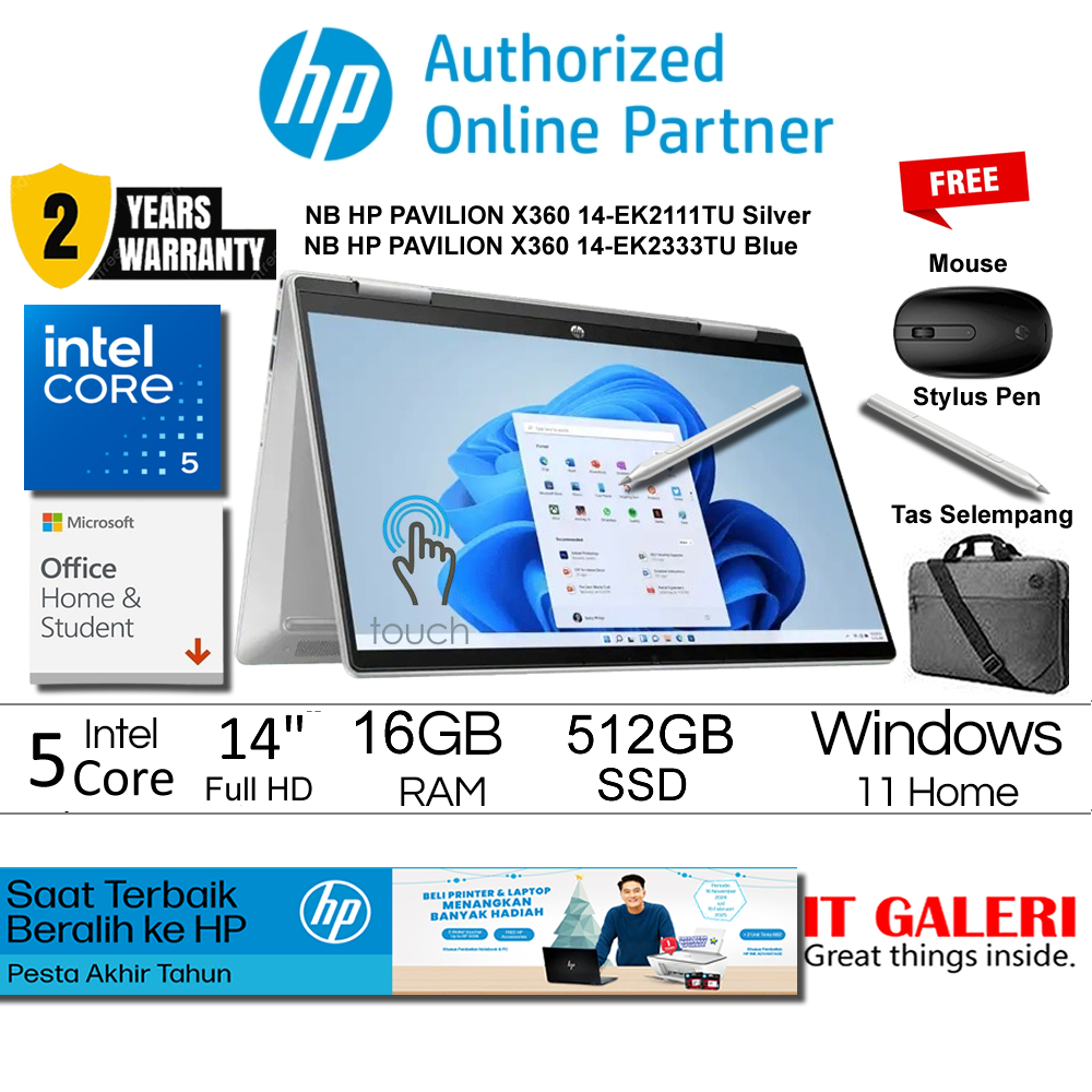 Jual [FREE MOUSE] HP Pavilion x360 14 Intel® Core™ 5-120U Win 11 Home ...