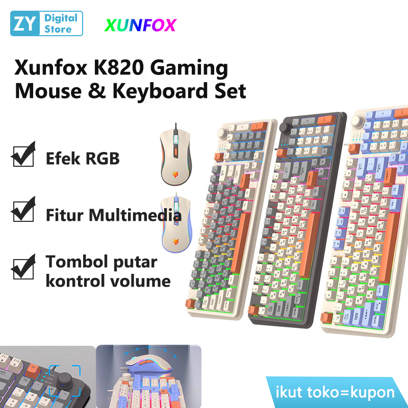 Jual XUNFOX Gaming Keyboard dan Mouse Wired K820 RGB Cahaya Perasaan mekanis Gaming Keyboard K82 ...