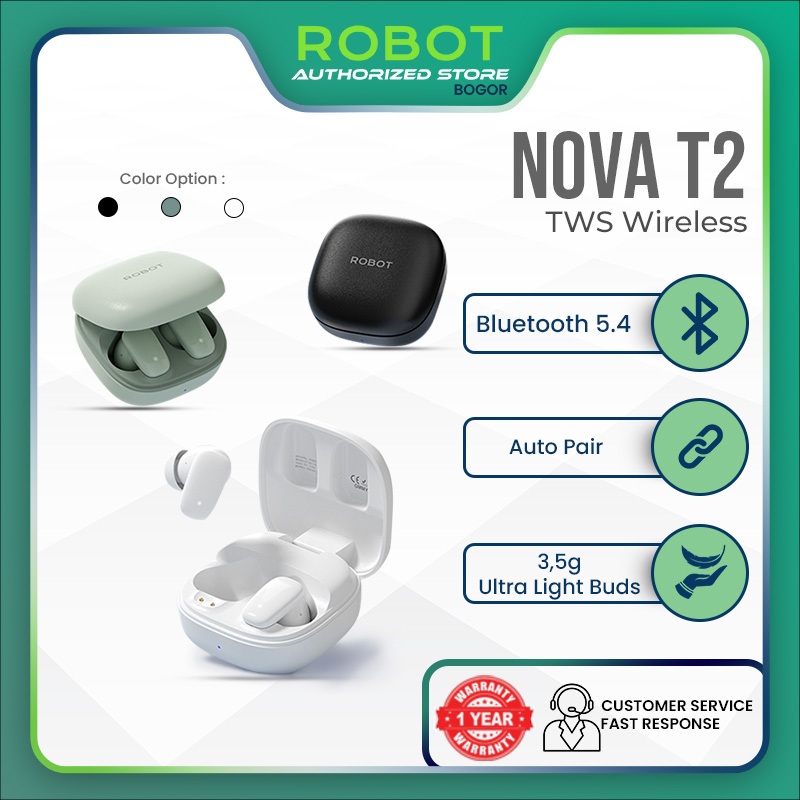 Jual PROMO ROBOT Nova T1 TWS Bluetooth 54 Wireless Earbuds Mini Short ...