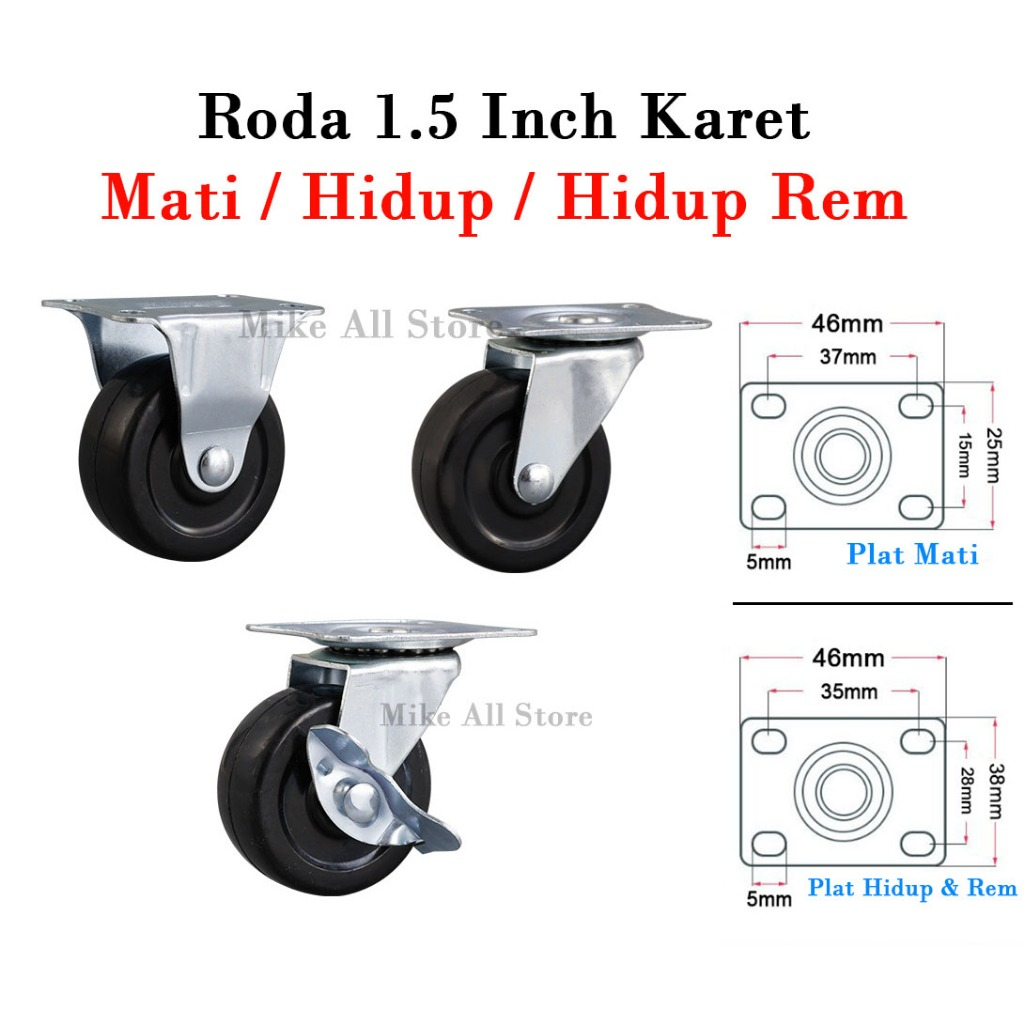 Jual Roda Karet 1.5 Inch Plat Tapak ( Mati / Hidup / Rem ) Roda ...