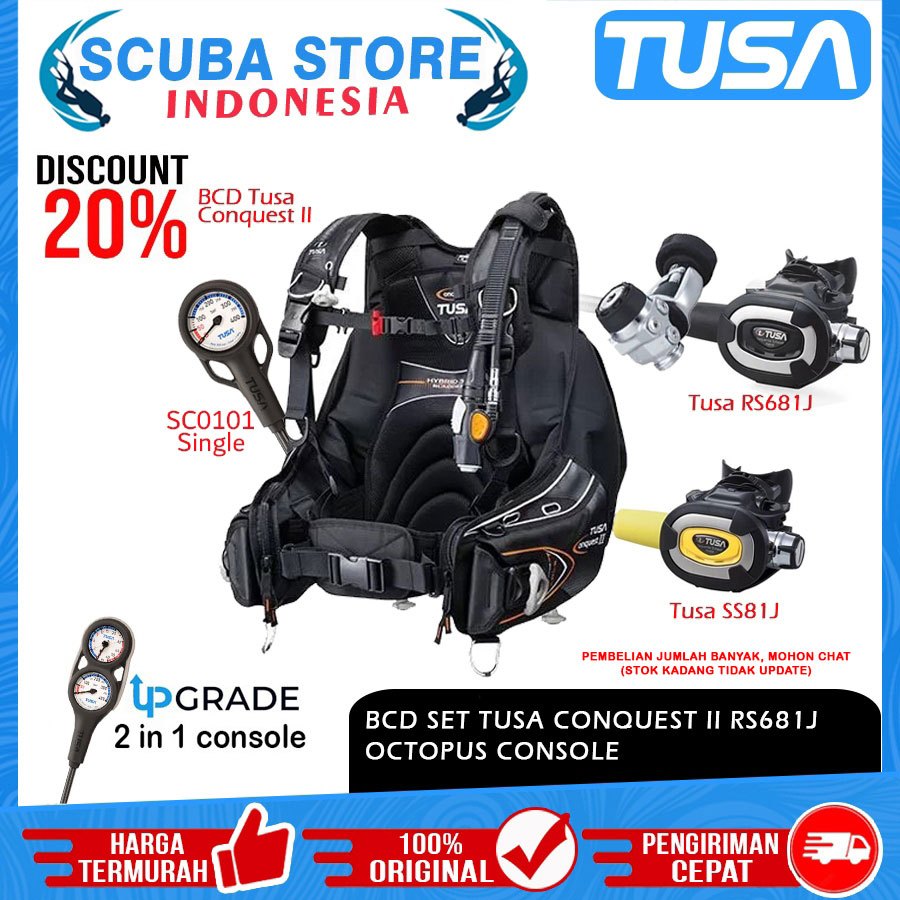 Jual Paket BCD Set Package Tusa BC0201B Conquest II Regulator Diaphragm Octopus Scuba Diving ...