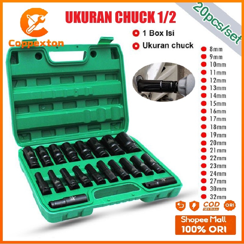 Jual Coppexton 20Pcs Mata Impact Socket 1/2 Inci 8-24mm Sock Impact ...