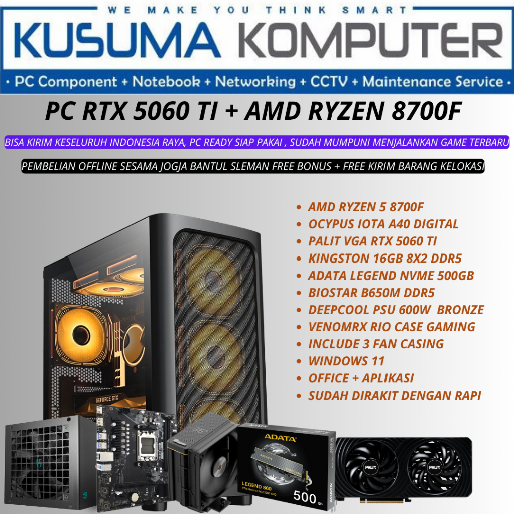 Jual PC RTX GAMING RENDERING EDITING 5060 TI AMD RYZEN 8700F 16GB RAM DDR5 | Shopee Indonesia