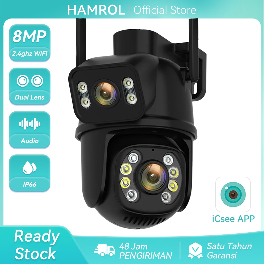 Jual Hamrol 6K 12MP Kamera WiFi PTZ Three Lens Waterproof 8MP Dual Lens ...