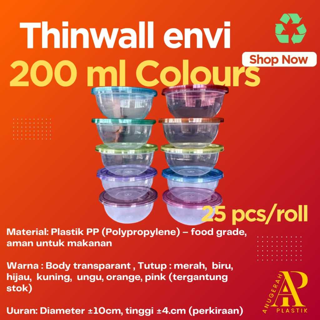 Jual THINWALL 200 ML ROUND + TUTUP WARNA CLEAR MEREK ENVI PREMIUM HARGA 1 ROLL ISI 25 PCS ...