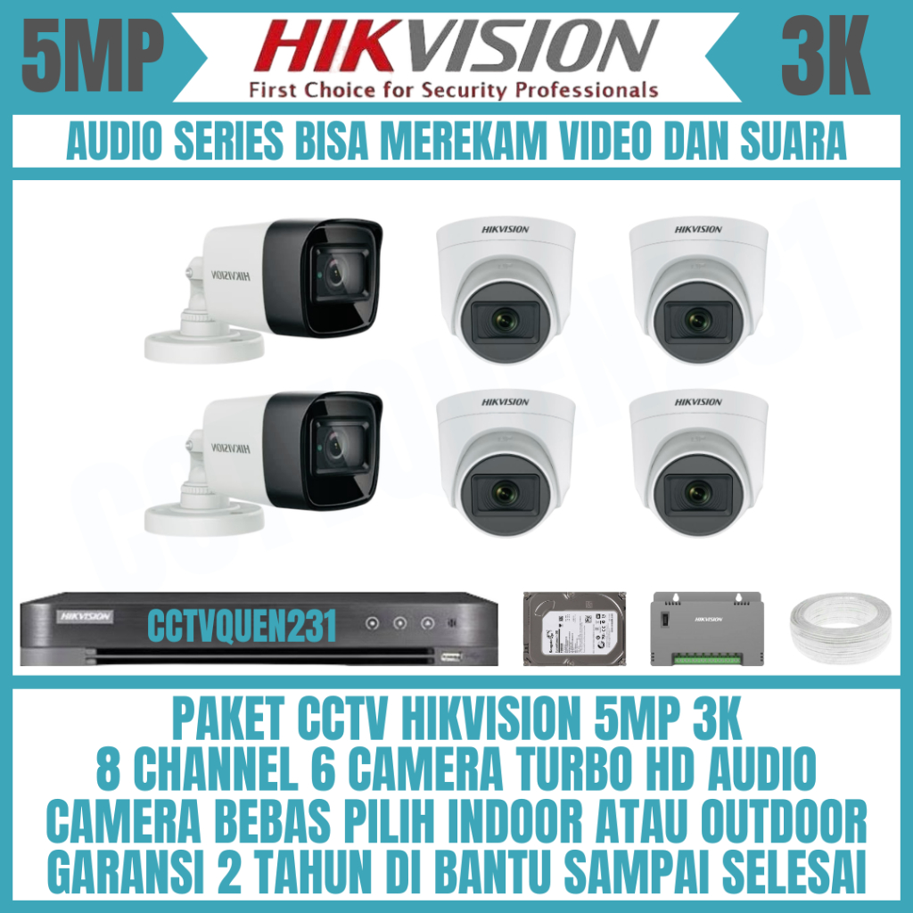 Jual PAKET CCTV HIKVISION 5MP 8 CHANNEL 6 KAMERA TURBO HD 3K AUDIO SERIES CAMERA CCTV KOMPLIT ...