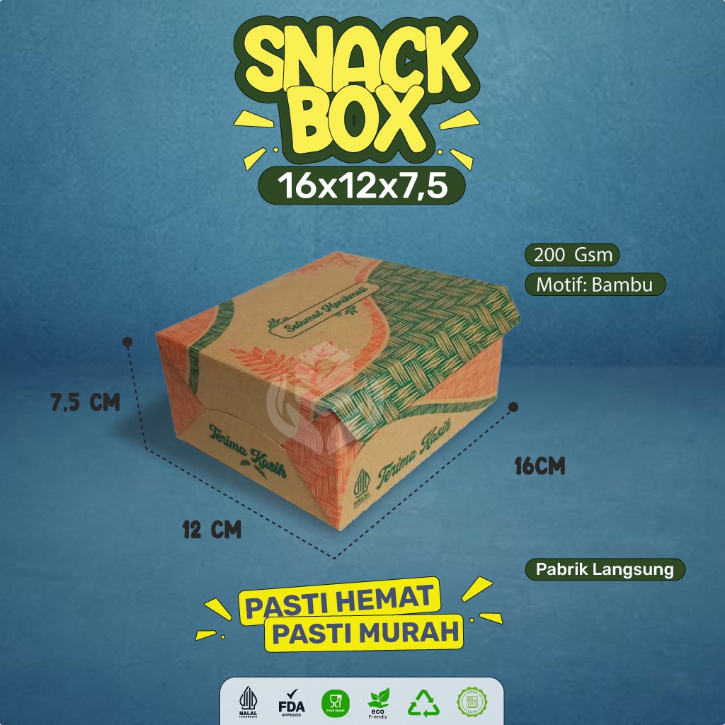 Jual Box Snack 12x16 Bahan 200 Gsm (B2K149-16X12X7.5 Cm) | Shopee Indonesia