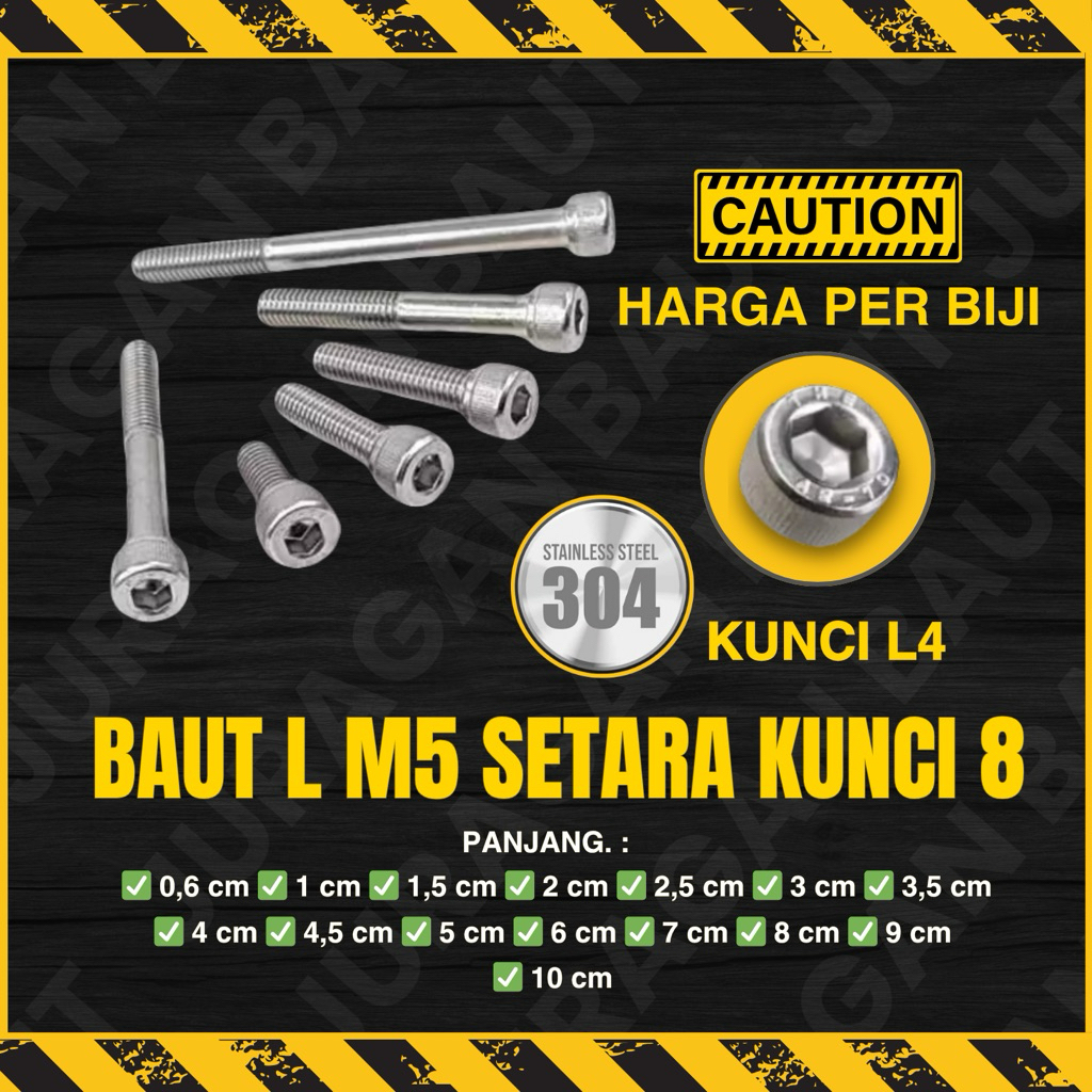 Jual BAUT L STAINLESS M5 ( SETARA BAUT KUNCI 8 | PANJANG 1 - 10 CM ...