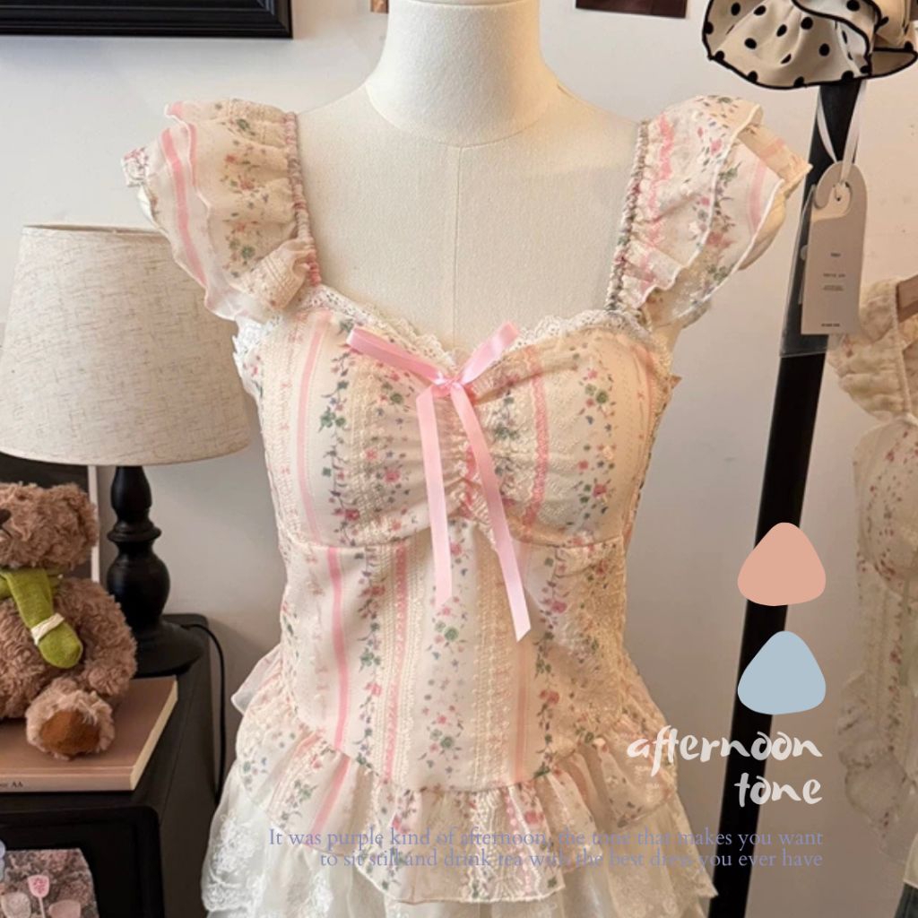 Jual Ivanna Flower Lace Coquette with Tied Ribbon | Afternoon Tone | 7 ...
